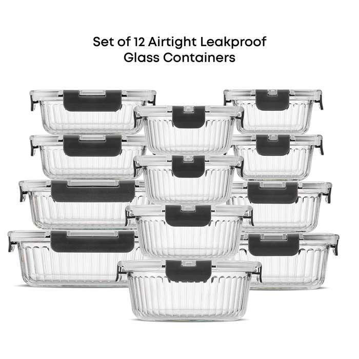 JoyJolt 12 Fluted Glass Containers & Leakproof Lids