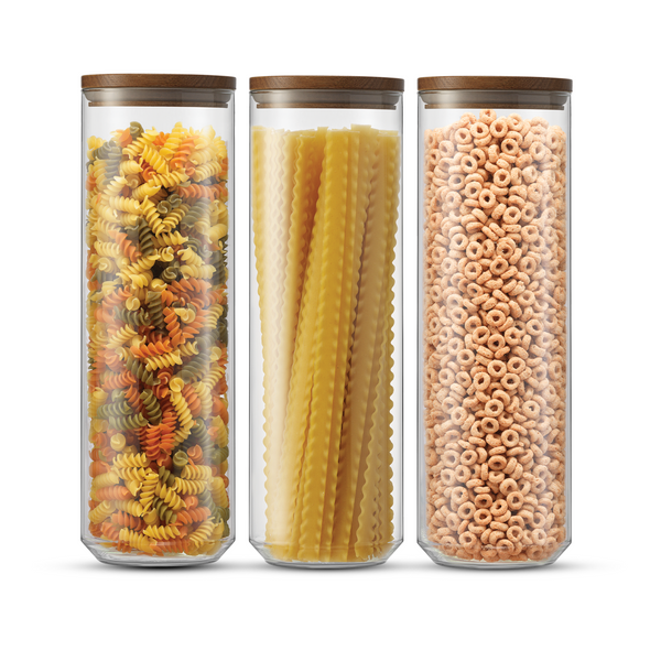 Holden Stackable Glass Storage Canister Set with Wood Lids | JoyJolt